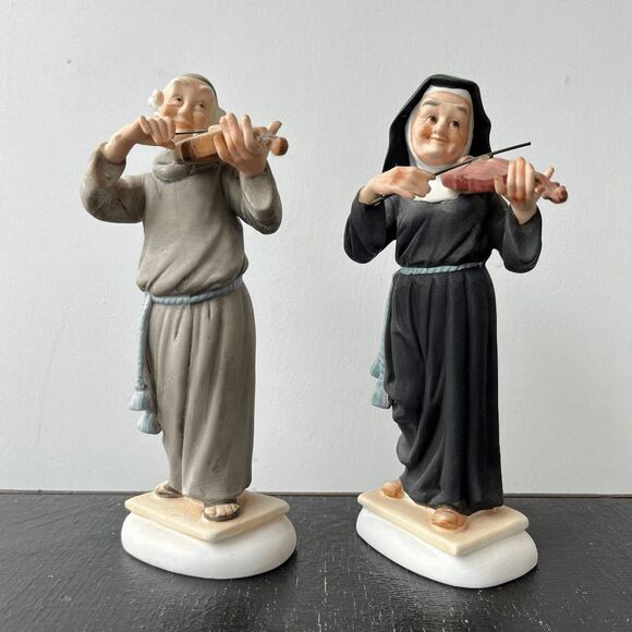 Lefton | Art | Vintage 96s Lefton China Musical Monk Nun Figurines Rare ...